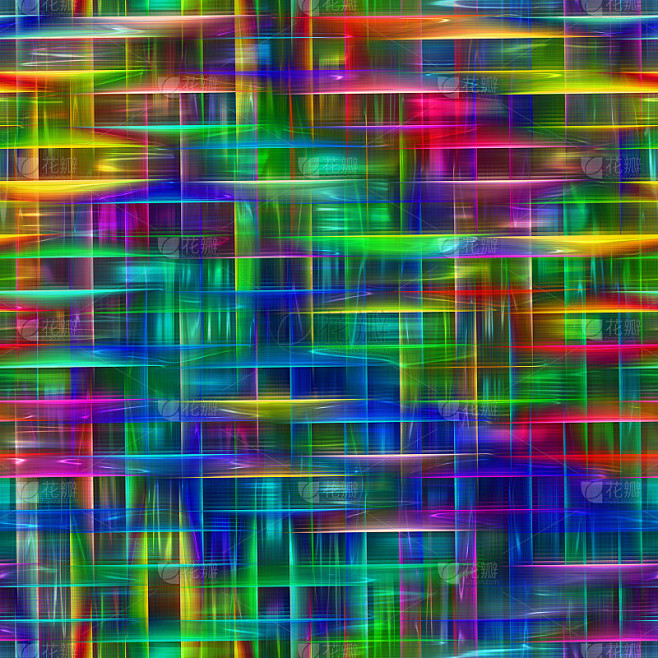 发光条纹无缝图案，彩虹色，3d插图