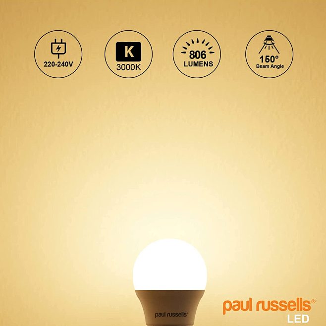 Paul russells 6.5W LED 高尔夫球灯泡小号爱迪生螺丝 E14 60W 白炽灯泡等效 806LM LED 灯泡 3000K 暖白色圆形磨砂 G45 SES 节能迷你球形灯 6 ...