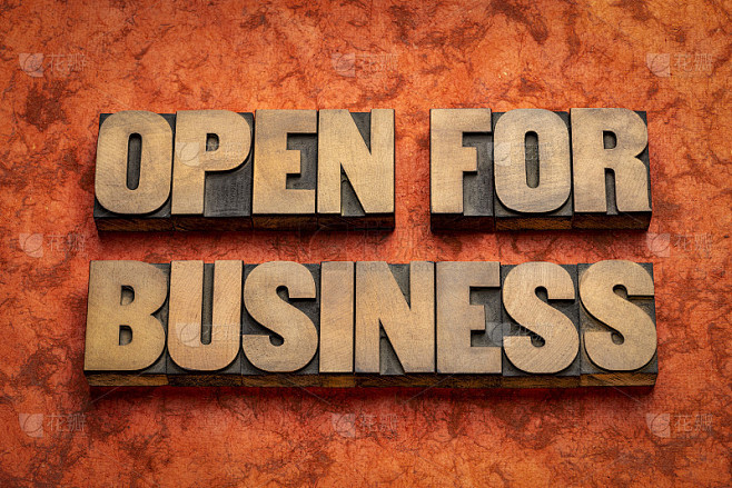 Open for business word abstract in wood type