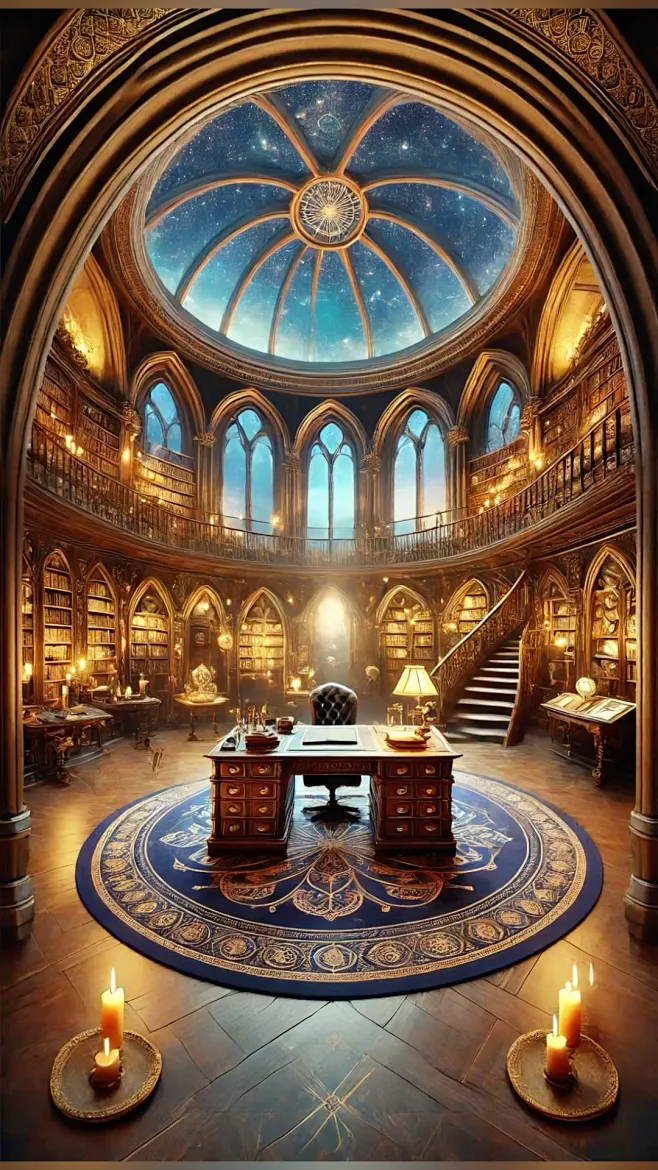 其中包括图片：Magic Headmaster’s Office of Fantasy School of Magic, Gothic Ceilings, Endless Knowledge ...