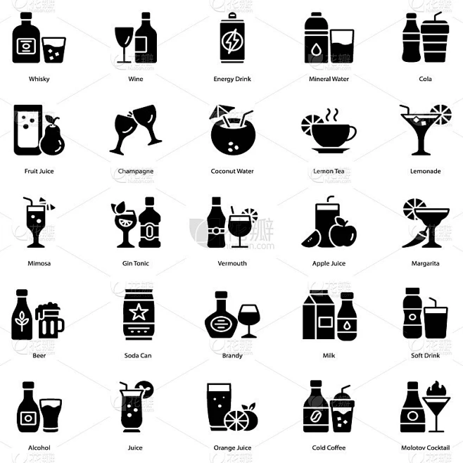 Drink And Cocktail Icons Pack素材-花瓣网