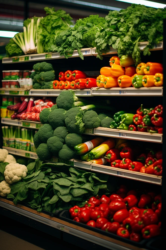 AI数字艺术超市新鲜蔬菜货架摄影图-众图网-花瓣网