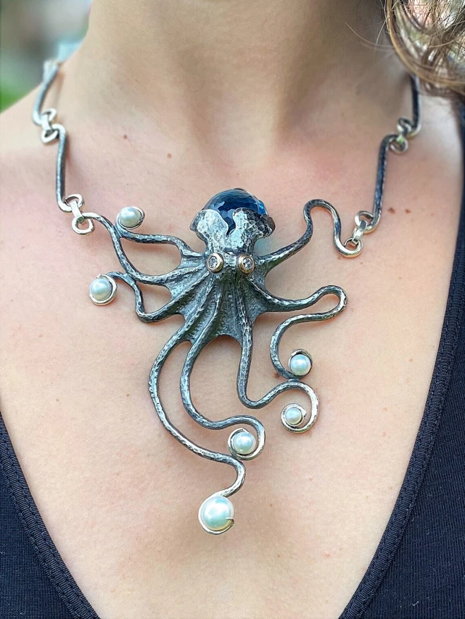 GIANT 925 Sterling Silver Octopus Necklace Nautical Themed - Etsy-花瓣网