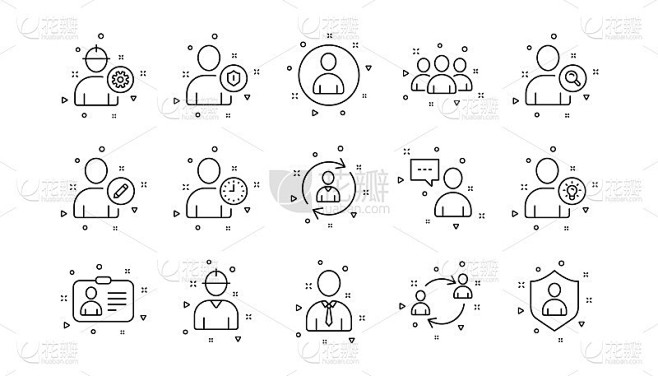 User person line icons. Profile, Group and Support
