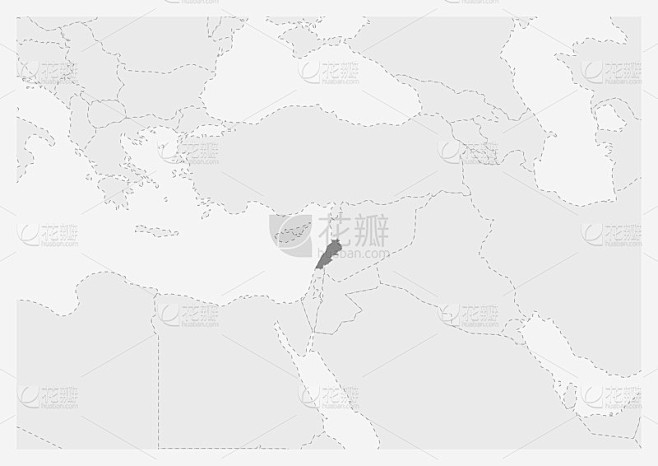 中东地图和突出的黎巴嫩地图