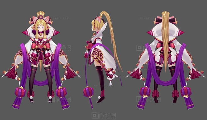 猫耳少女，狐仙，女狐妖，短发女孩，金发女法师 - 角色模型 蛮蜗网