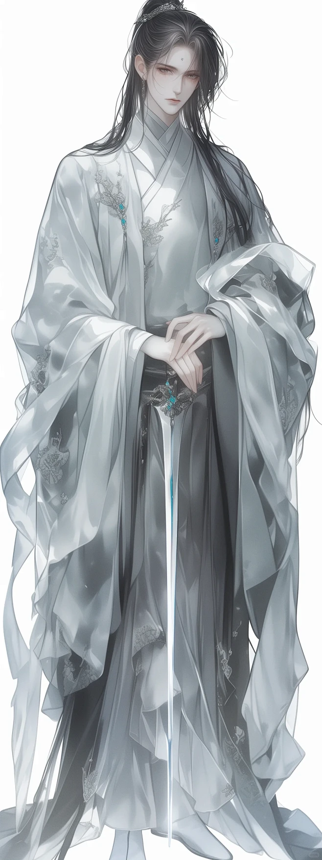 MJ｜白衣黑发古风男立绘 - 小红书-花瓣网