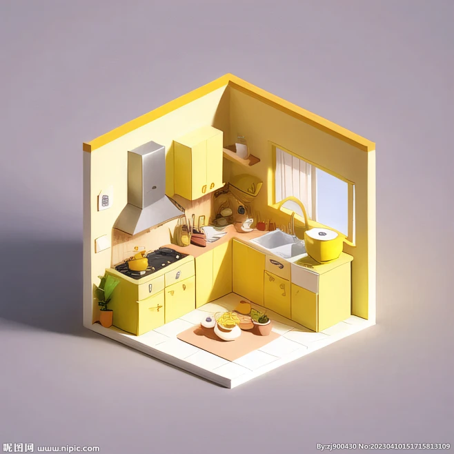 3D微缩室内C4D场景-花瓣网