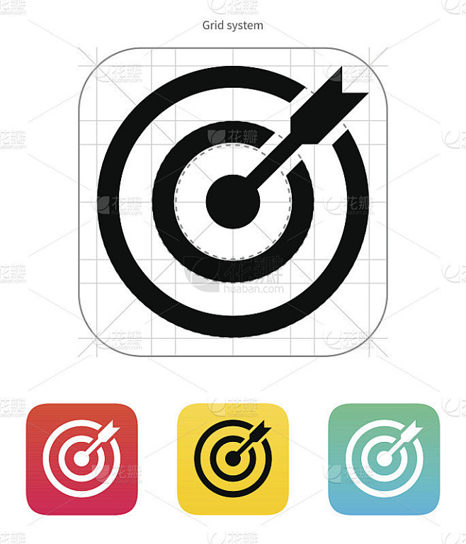 Darts target aim icon. Successful shoot.
