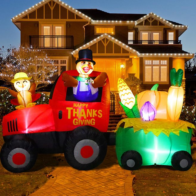 7 FT Thanksgiving Inflatables Turkey Car Outdoor Decorations with Built ...