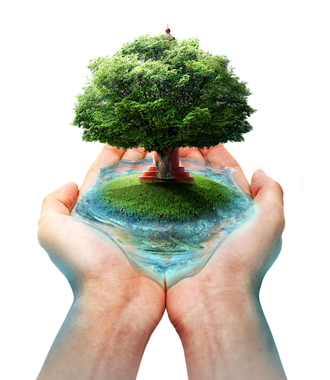 大树 手 河流 手捧着大树 创意 素材 png 免扣