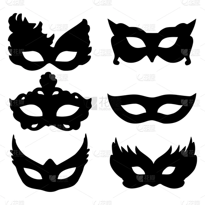 面具,绘画插图,矢量,黑色,扁平化设计,白色背景,传统,休闲游戏,戏剧表演素材-花瓣网