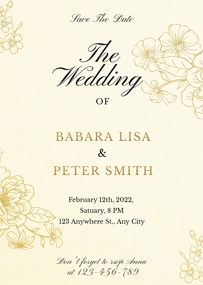 Simple Literary Hand Painted Flowers Decorate Wedding invitation letter ...
