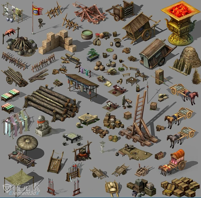 【新提醒】2.5D场景P图部件 PSD格式 （分层）-拼图元素-微元素Element3ds - Powered by Discuz!-花瓣网