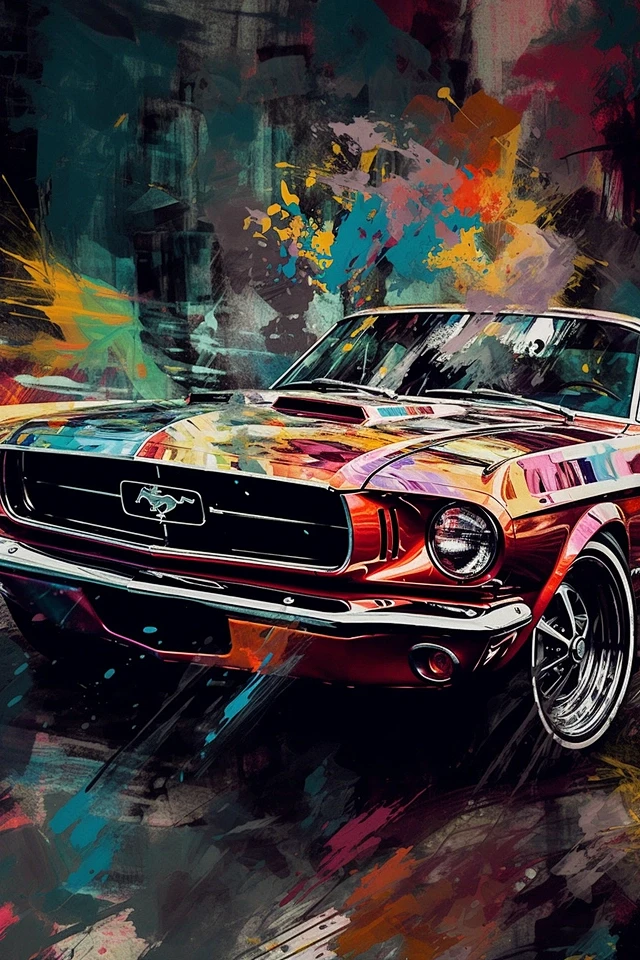 1967 Ford mustang fastback, pop art, collage art, colorful, creative ...