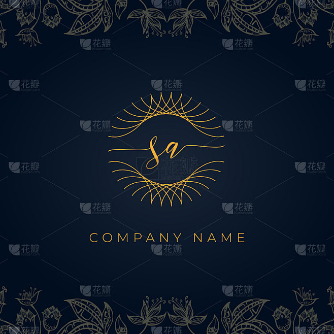 优雅奢华的字母SA标志。