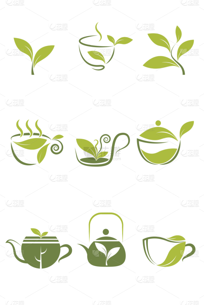 植物通用绿色矢量茶叶图标元素素材组合合集
