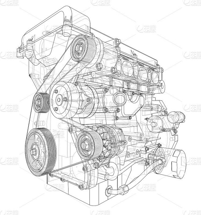 Engine sketch. Vector rendering of 3d