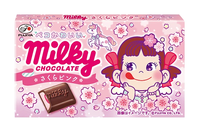 キラキラお目目の「ゆめかわ」なペコちゃんに胸キュン♡『ミルキーチョコレート(さくらピンク)』『つぶつぶもも色ミルキー袋』新発売 画像1 | SGS109 : 不二家のロングセラーブランド ...