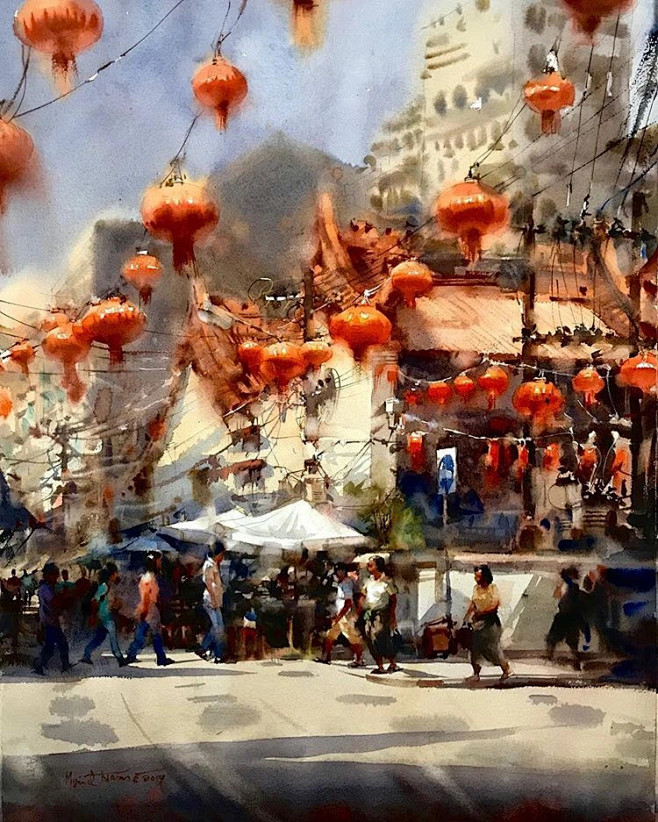 Myint Naing（缅甸）水彩建筑