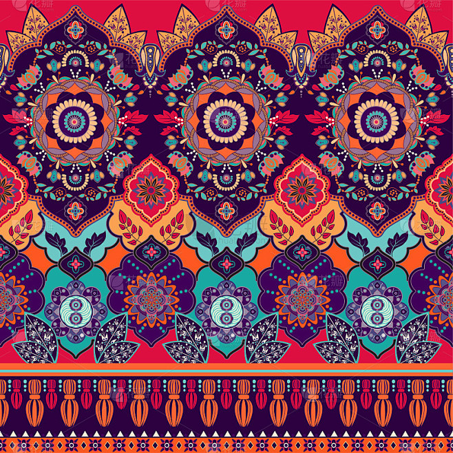 Colorful seamless Paisley pattern. Decorative indi