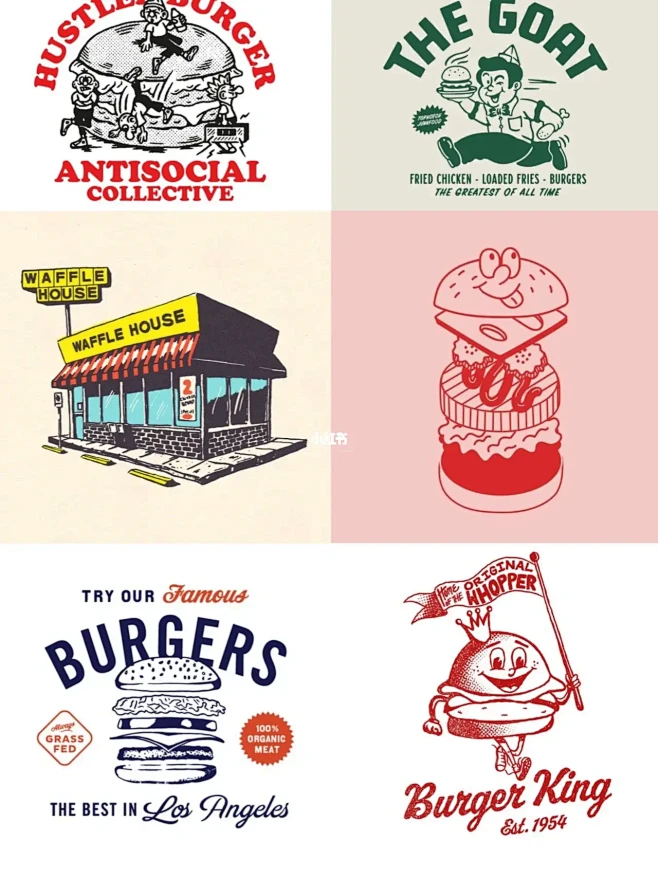 汉堡logo 美式快餐logo灵感 复古趣味logo