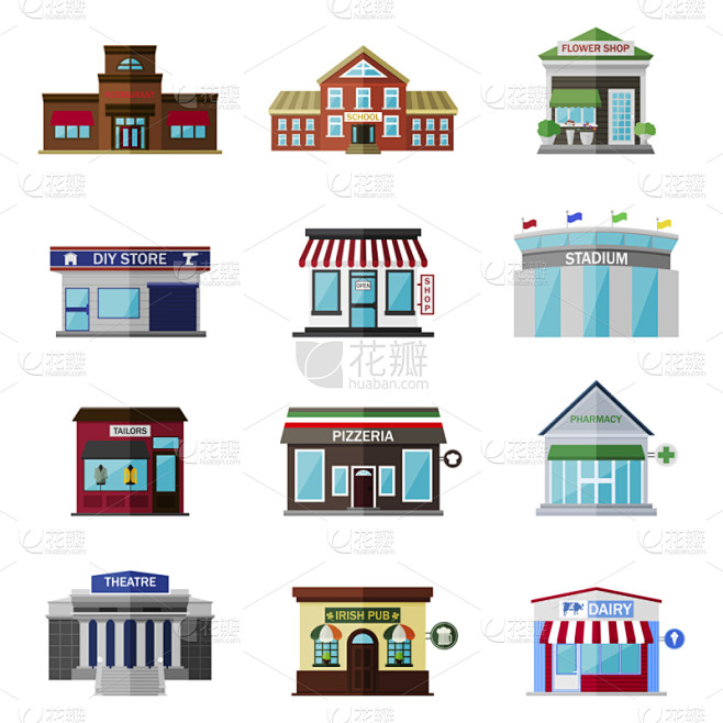 商店,建筑外部,公寓,图标,个性,分离着色,商务,图像,披萨店,五金商店