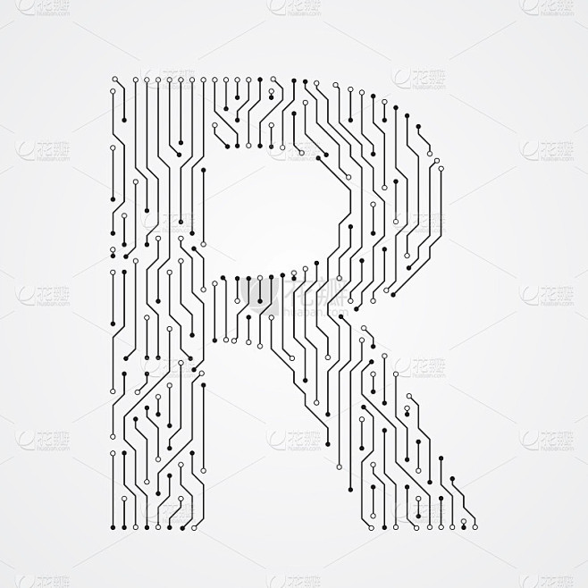 Alphabet R shape digital line design