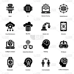 Artificial Intelligence Solid Icons Set素材-花瓣网