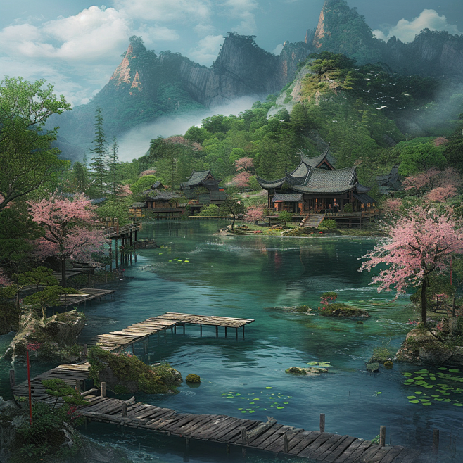 shiroo_000_There_is_a_small_water_surface_in_the_mountains_and ...