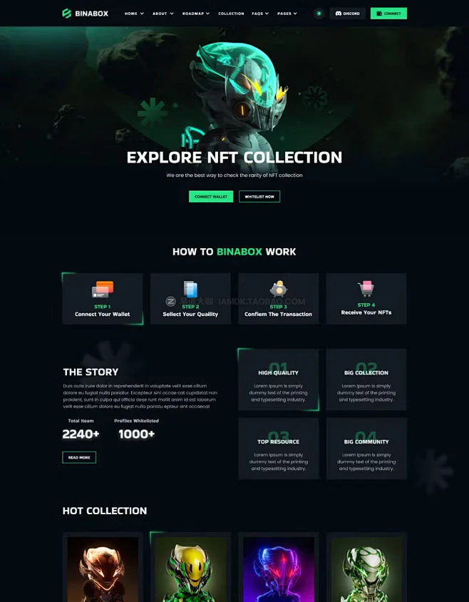 炫酷nft市场加密货币区块链虚拟货币交易网站界面web ui设计fig模板源文件 Binabox | NFT Portfolio Template插图1-花瓣网