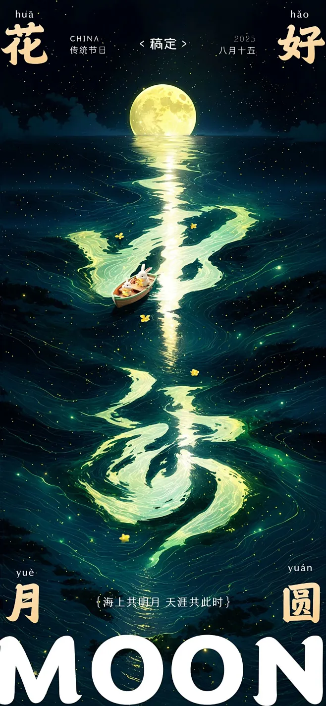 中秋节节日祝福创意大字全屏竖版海报AIGC素材-花瓣网