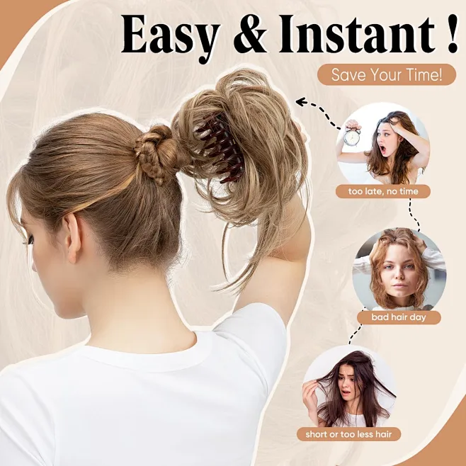 Amazon.com : SARLA 2PCS Messy Bun Hair Pieces Detachable Claw Clip Wavy ...