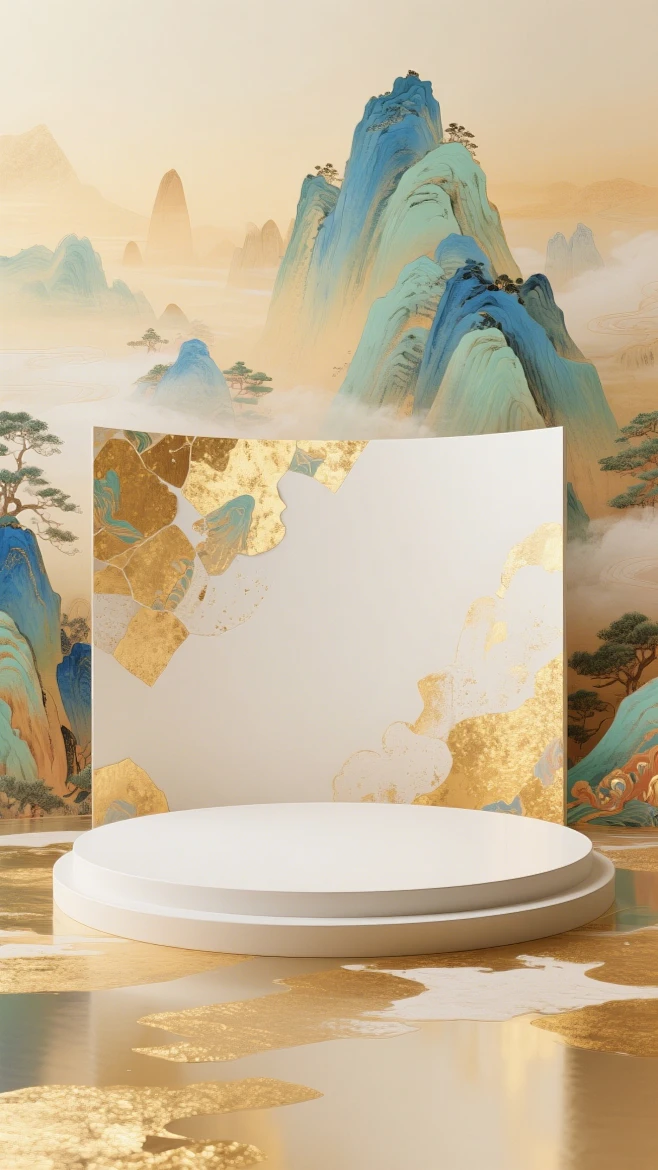 展台，场景，电商背景，国风，中式建筑与山水，敦煌风格，竖屏，zxs (2)-花瓣网
