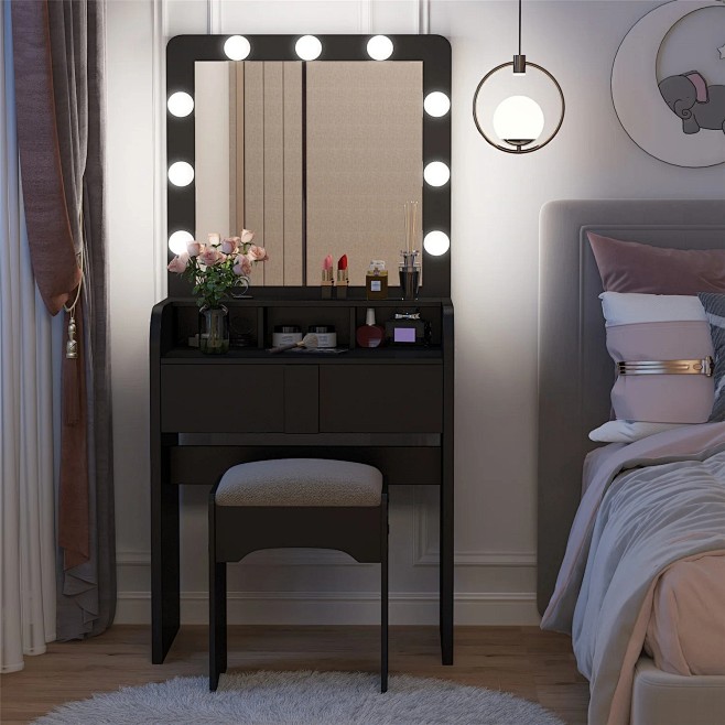 Vanity-Table-Set-with-Lighted-Mirror-%26-9-Cool-Light-Bulb