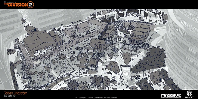 The Division 2 Concept Art - Potomac Relief Camp Overview Line Drawing ...