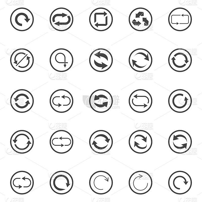 Repeat icons set. set of 25 refresh filled icons s