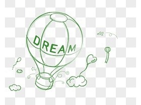 热气球可爱卡通手绘简笔线稿绿色