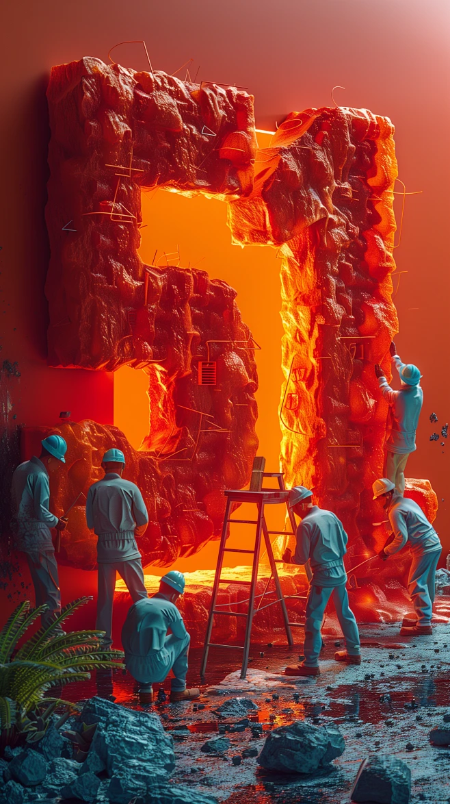 5mr5j2cinqlo_3D_illustration_of_the_number_51_with_workers_buil ...