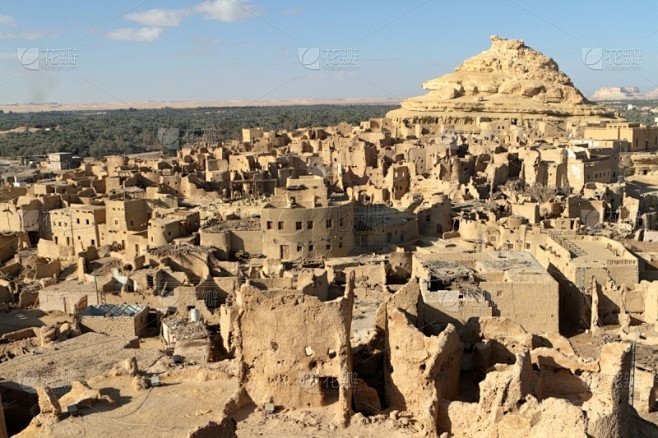 埃希瓦金字塔,沙漠绿洲,埃及,城镇,撒哈拉沙漠,泥屋,水平画幅,无人,古城,非洲素材-花瓣网