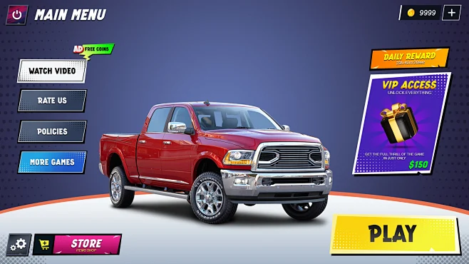 PICKUP Truck gameUI Cargame uiux user interface CarUI pickuptruck ...