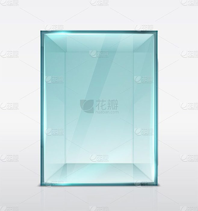 3d逼真的玻璃盒子，立方体的展示。孤立的,透明的。
