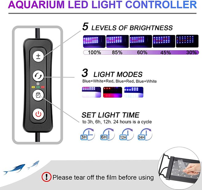 Amazon.com : AQQA 11W-45W Aquarium LED Lights, Waterproof Full Spectrum Fish Tank Lamp with ...