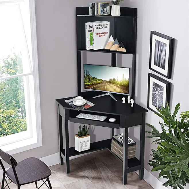 Amazon.com: Tangkula Corner Desk with Hutch, 90 Degrees Triangle Corner ...