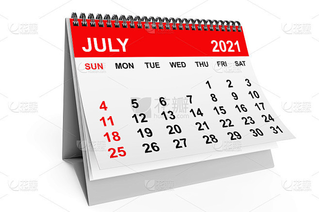 2021年7月日历。三维渲染