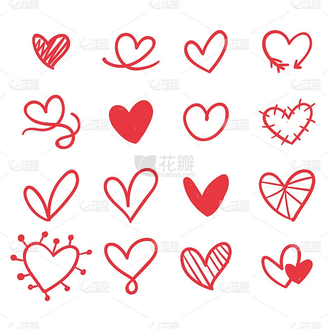 Hand drawn style colorful heart shapes Vector illu素材-花瓣网