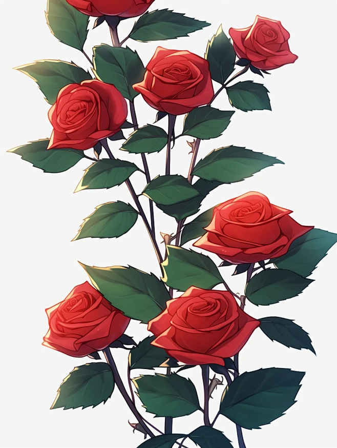manyanlin_A_red_roses_with_dark_green_leaves_on_a_white_backgro ...