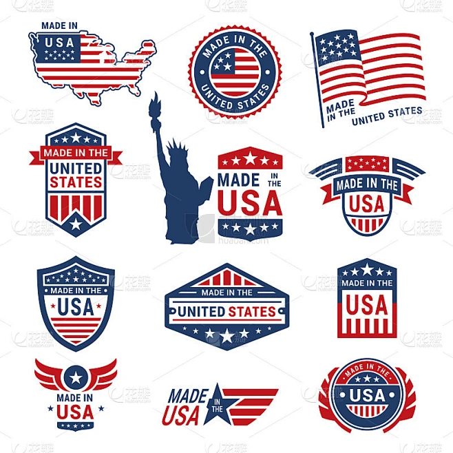 收集在美国的标志矢量平面插图。设置美国爱国标签标志模板素材-花瓣网