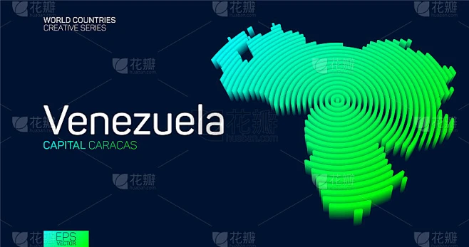 Isometric map of Venezuela with neon circle lines素材-花瓣网