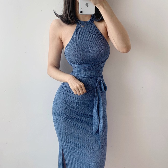 ZZ骨ZZ 欧美风街头性感露肩缠绕绑带显瘦无袖包臀气质连衣裙长裙-淘宝网